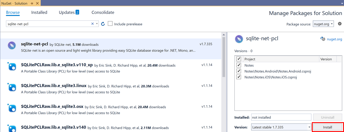 Работа с базой данных SQLite.NET